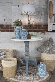 Bílo -modrý antik dřevěný kulatý jídelní stůl Tamiré - Ø 70*77 cm