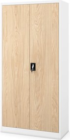 Kovová skříň s přihrádkou bílá / dub sonoma: Eco Design TOMASZ, 900 x 1850 x 450 mm