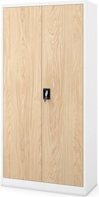 Kovová skříň s úložným prostorem bílá / dub sonoma: Eco Design TOMASZ, 900 x 1850 x 450 mm