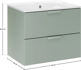 Závěsná skříňka Aster Lava se zápustným umyvadlem 60 cm zelená/bílá