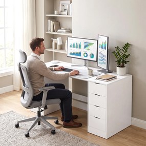 HOMCOM Psací stůl 140 cm s 8 zásuvkami, moderní kancelářský stůl s úložným prostorem, bílý vzhled dřeva