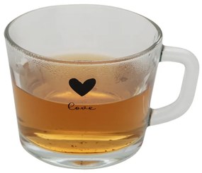 Skleněný hrneček s černým srdíčkem Love – 450 ml