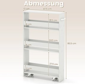 Costway Tenký úložný vozík s 4 Tier Tenký mobilní servírovací vozík s otevřenými