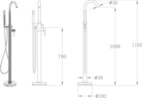 Volně stojící vanová baterie nerezová ocel 118,5 cm 145091