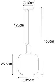 Designové závěsné svítidlo černé s mosazí a jantarovým sklem - Zuzanna