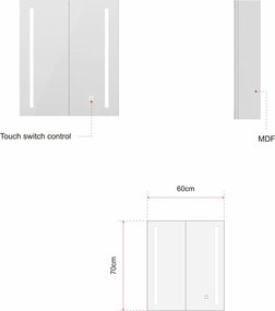 Erga Hana, zrcadlová galerka s LED osvětlením 60x70cm s integrovanou zásuvkou, bílá, ERG-V05-HANA-6070-WH
