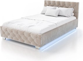Juskys Čalouněná postel Nizza s LED osvětlením Barva: béžová, Velikost: 180 × 200 cm