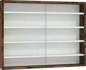 Nástěnná vitrína HOMCOM 80 x 9,5 x 60 cm s 4 nastavitelnými policemi a 2 posuvnými skleněnými dveřmi, pro sbírání miniatur a modelů aut, Hnědá | Aosom