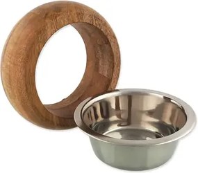 DOG FANTASY Miska nerez v dřevě zaoblená 1730 ml / Pro psy / Vyjímatel