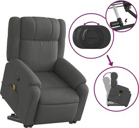 Zvedací masážní polohovací křeslo tmavě šedé textil 3205215