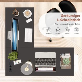 Costway Desk Rohový stůl ve tvaru L se zásuvkami a USB porty – 120 × 120 × 75 cm