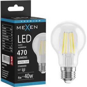 Mexen Vintis LED filamentová žárovka E27, A60, 4W, Neutrální - 4000K, 470 lm, čirá - L150-E27-0440-00