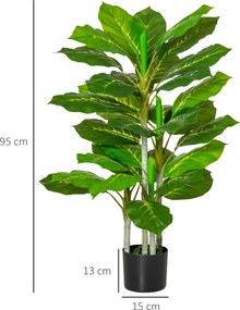 HOMCOM Umělá rostlina s trvalými listy 95 cm vysoká s 33 realistickými listy v cementovém květináči - Umělý strom pro interiérovou dekoraci obývacího…