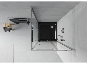 Mexen Rio, čtvercový sprchový kout s posuvnými dveřmi 80 x 80 cm, 5mm čiré sklo, chromový profil + černá sprchová vanička, 860-080-080-01-00-4070