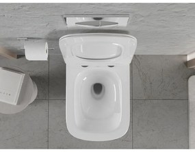 Mexen Riva, závěsná WC mísa 555x370x335 mm, Rimless Tornádo + WC sedátko z duroplastu, bílá lesklá, 30630200T