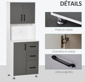 HOMCOM Kuchyňský bufet s více úložnými prostory 2 + 1 dvířka 3 zásuvky + Velký pracovní stůl Rozměry 60L x 40W x 160H cm Šedá Bílá | Aosom
