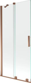 Mexen Velar, 2-křídlová posuvná vanová zástěna 90 x 150 cm, 8mm čiré sklo, růžové zlato, 896-090-000-01-60