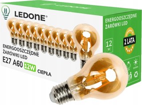 10x Led žárovka filament E27 A60 12W Teplá retro Vintage Led sada