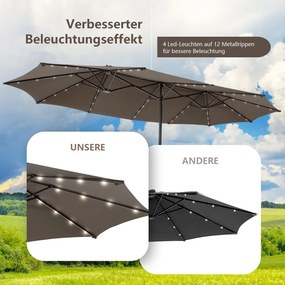 Costway 470 cm Velký dvojitý deštník na terasu s 48 solárními LED světly