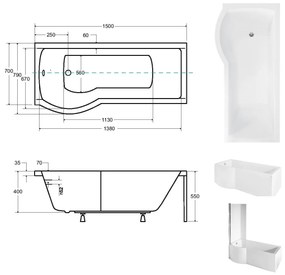 Besco Inspiro akrylátová vana s vanovou zástěnou Délka vany: 150cm, Orientace: Levá