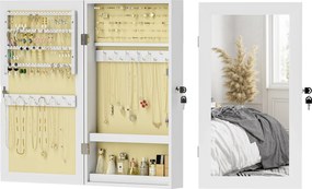 HOMCOM Zrcadlový šperkový kabinet na zeď, Šperková skříň s uzamčením, Zrcadlo v MDF pro ložnici a obývací pokoj, 36,5 x 9,5 x 67 cm, Bílá | Aosom