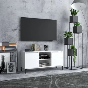 vidaXL TV stolek s kovovými nohami 103,5 x 35 x 50 cm [805971] Barva: bílá s vysokým leskem