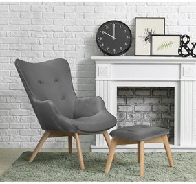 Šedé sametové křeslo s podnožkou Niko – Ropez