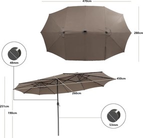 Costway 470 cm Velký dvojitý deštník na terasu s 48 solárními LED světly