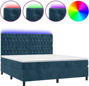 Box spring postel s matrací a LED tmavě modrá 160x200 cm samet 3136315