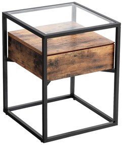 VASAGLE Malý stolek s tvrzeným sklem, noční stolek 43x43x54 cm
