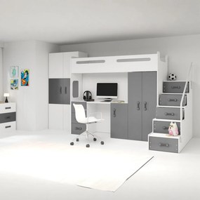 SMB Dětská patrová postel se skříní a stolem MAXI 4, 80x200 cm Barva šuplíku: Modrá