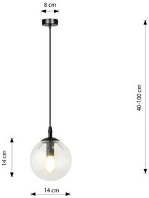 Lustr na lanku COSMO 1xE14/10W/230V pr. 14 cm černá/čirá