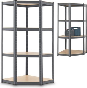 Juskys Rohový kovový regál Corner Easy 160 × 75 × 40–75 cm Barva: šedá
