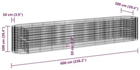 Gabionový vyvýšený záhon pozinkované železo 600 x 100 x 100 cm,  152049