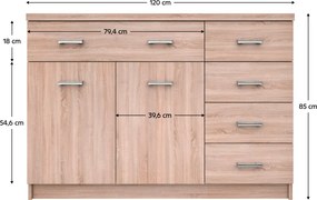Komoda 2D5S, dub sonoma, TOPTY TYP 22