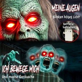 HOMCOM Animovaný Halloween zombie v životní velikosti, 170 cm, s aktivací zvukem a dotykem, hrůzostrašná dekorace