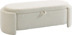 HOMCOM úložná lavice, oválný podnožník k posteli v teddy fleecu s širokým sedátkem, 129 x 48,5 x 44 cm, krémová