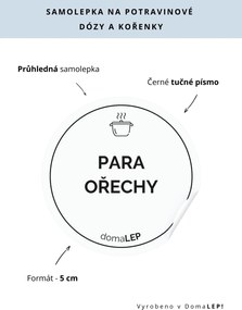 PARA OŘECHY – průhledná samolepka na dózu, tučné písmo, 5 cm | DomaLEP