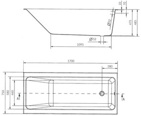 Cersanit Crea slim akrylátová vana 170x75cm + nožičky, S301-226