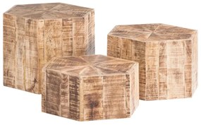 furniture-nabytek.cz - Sada 3 masivních konferenčních stolků Carino Mango, lakovaná, přírodní, šestihranná