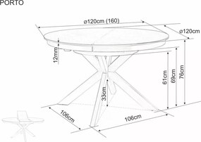 Jídelní rozkládací stůl Porto 120/160 cm keramika šedý/černý