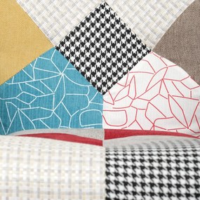 Relaxační křeslo ušák s taburetem ROYAL II — kov, látka, patchwork