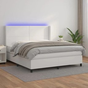 Box Spring Postel S Matrací A Led Umělá Kůže Bílá Hladký design 160 x 200