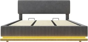 Aosom Moderní, čalouněná postel o rozměrech 180 x 200 cm, vybavená LED světly a USB-C nabíjením, výškově nastavitelným čelem, stabilním pruhovaným rá…