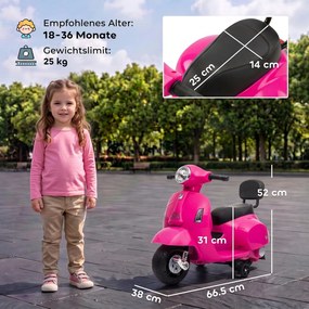 AIYAPLAY Elektro motorka pro děti Mini Vespa GTS 6V s lithiovou baterií, ergonomické sedadlo, opěrka zad, 1,5-3 roky 370-484V90PK