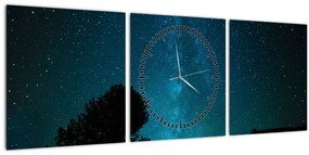 Obraz noční oblohy s hvězdami (s hodinami) (90x30 cm)