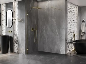 Mexen Lunar sprchová stěna levá 80 x 200 cm, 8mm čiré sklo, zlatá matná, 830-080-000-55-00-L