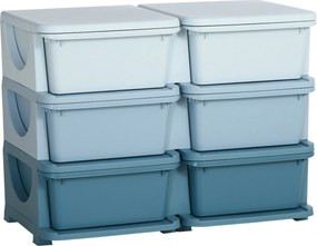 HOMCOM Plastový úložný box, 6 zásuvek, organizér na hračky, komoda do dětského pokoje, modrá