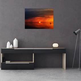 Skleněný obraz západu slunce s plachetnicí (70x50 cm)