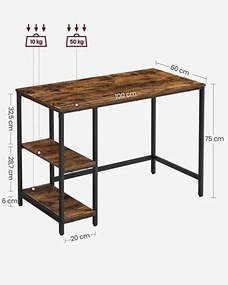 VASAGLE Psací stůl industriální 100x50x75 cm hnědý černý